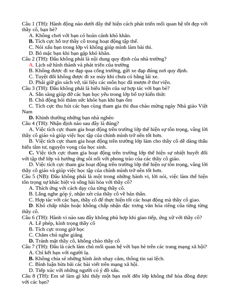 ĐỀ CƯƠNG KTCK HĐTN 12 HK1 2 | PDF