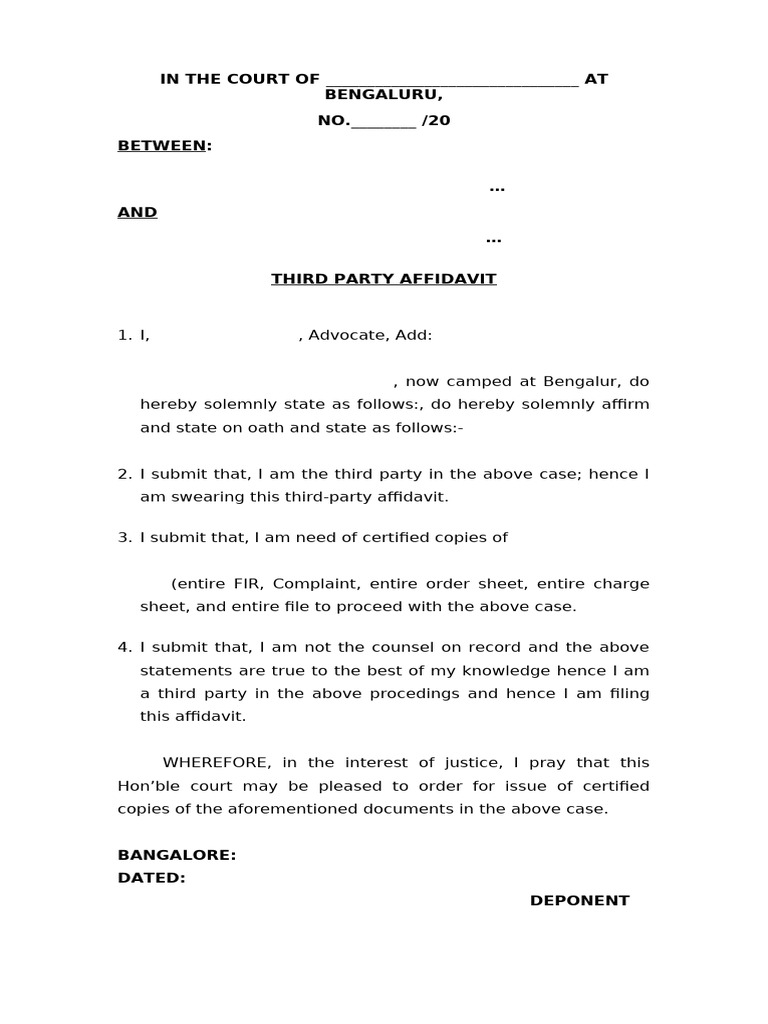 Third Party Affidavit For Copy Application | PDF