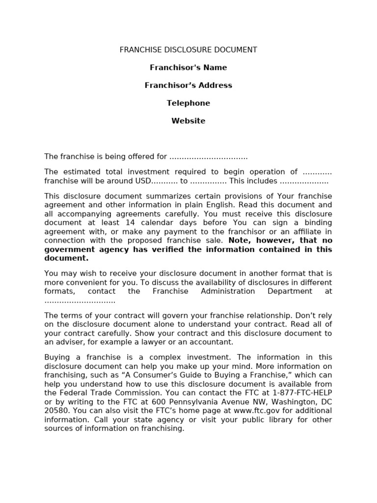Franchise Disclosure Document | PDF | Franchising | Trade Secret