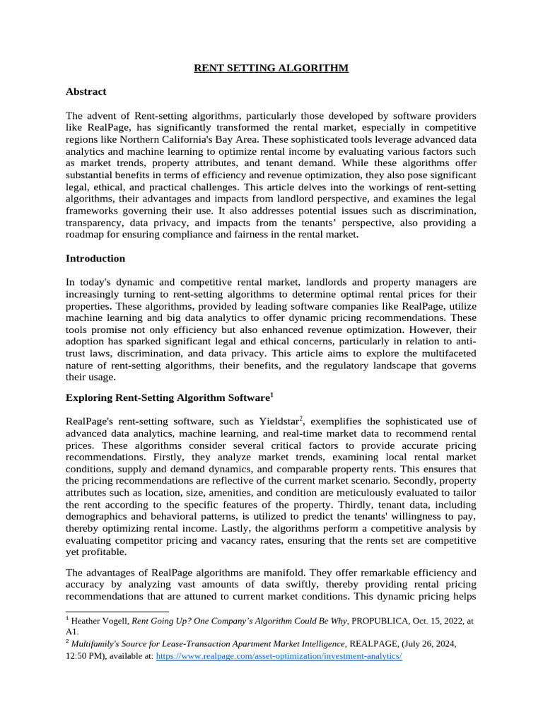 Rent-Setting Algorithms: Benefits and Risks | PDF