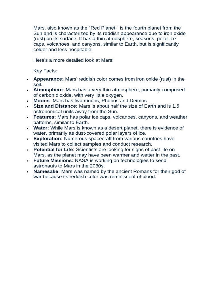 Mars: Key Facts and Exploration Insights | PDF
