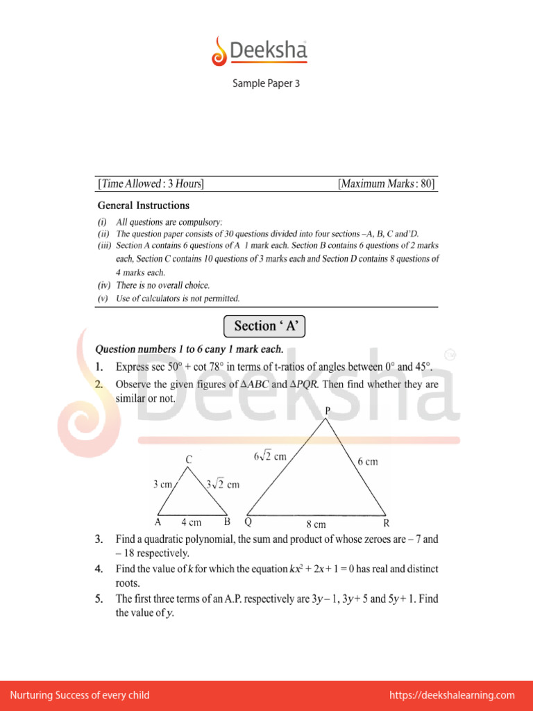 10-Maths-Basic-CBSE-Sample-Papers-3-2018-2019 | PDF | Area | Circle