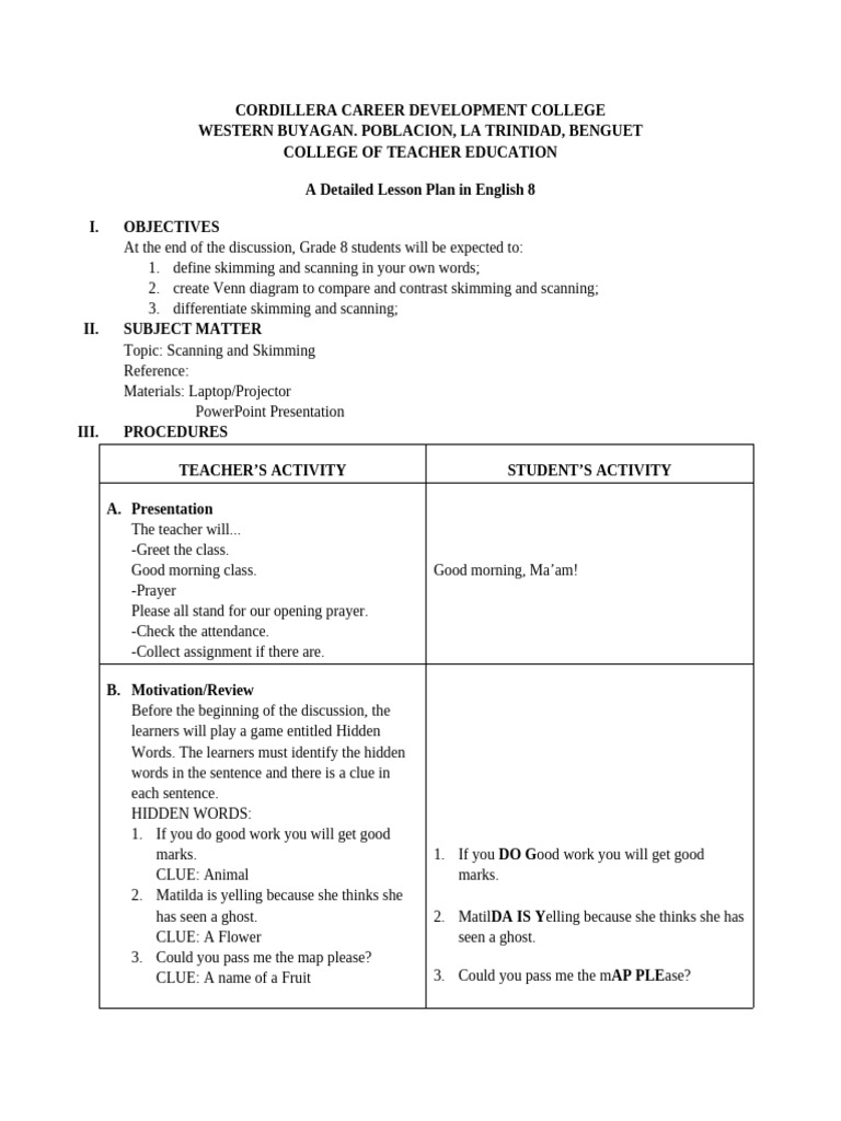 EDUC 7A Detailed Lesson Plan | PDF | Speed Reading | Learning