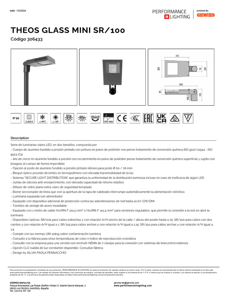 Luminaria LED THEOS GLASS Mini SR/100 | PDF | Diodo emisor de luz ...