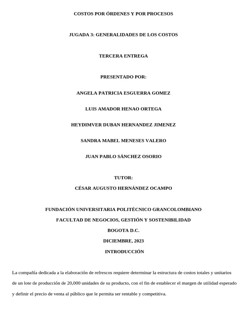 Tercer Entrega Costos Por Ordenes y Por Procesos | PDF