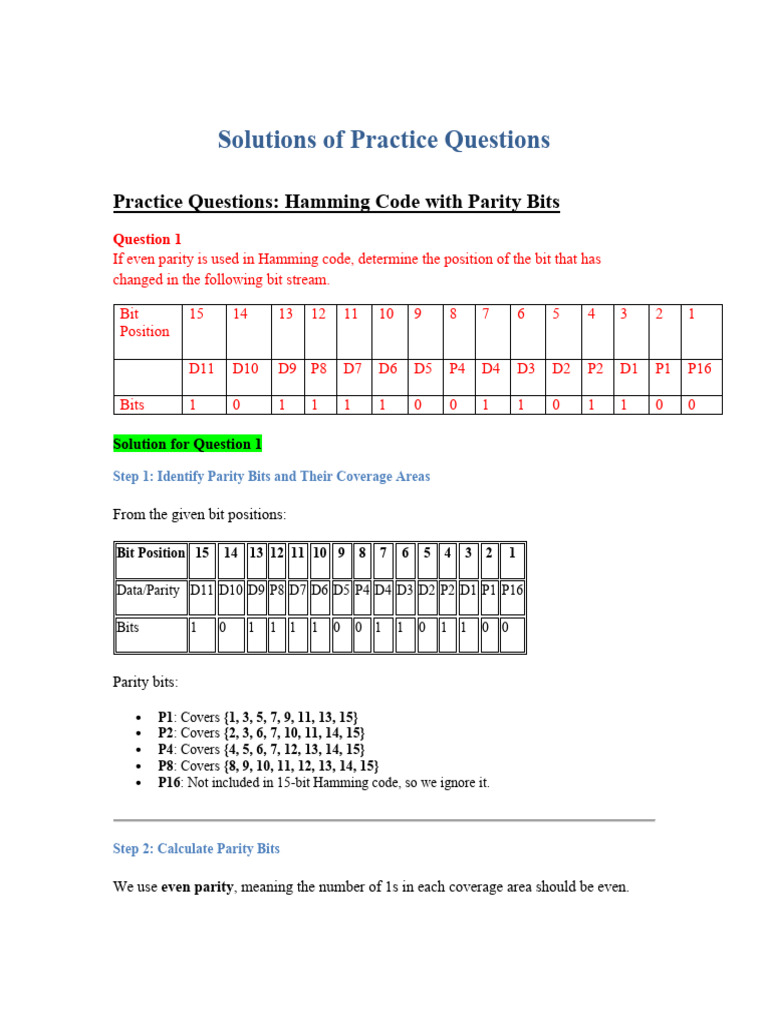 Hamming Code Error Detection Solutions | PDF | Computer Architecture ...