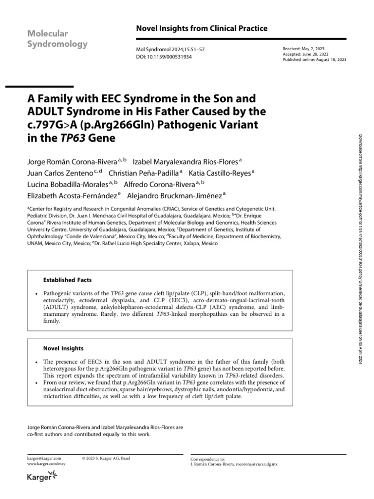A Family With EEC Syndrome in The Son and ADULT Syndrome in His Father ...