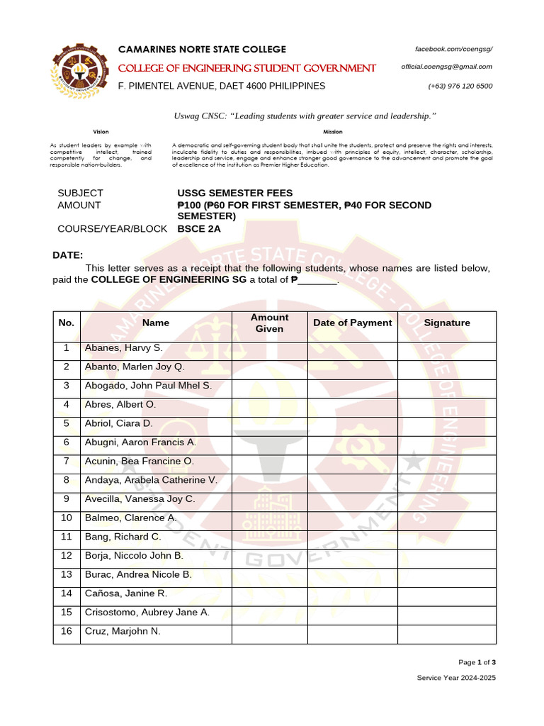 Ussg Payment Form - Block Ce 2a | PDF