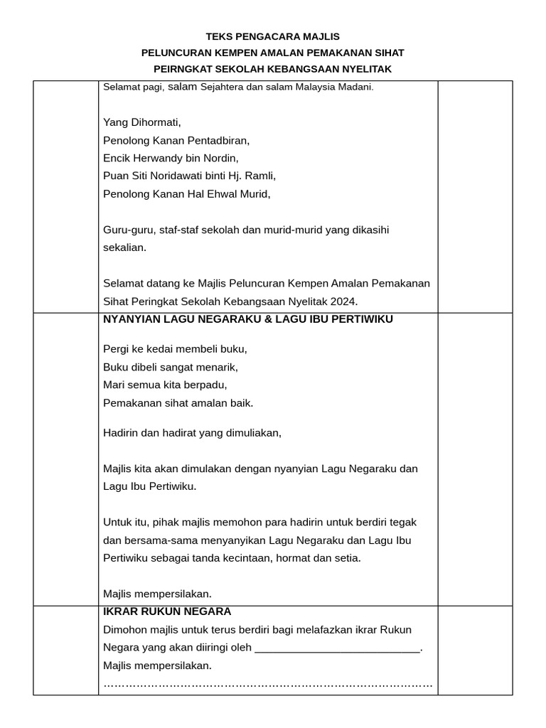 Teks MC Kempen Pengamalan Makanan Sihat | PDF