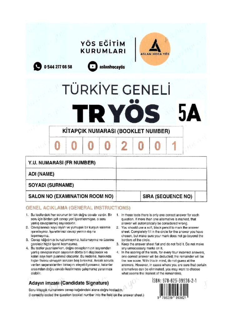 Aslan Hoca TRYÖS Denemesi 5 | PDF