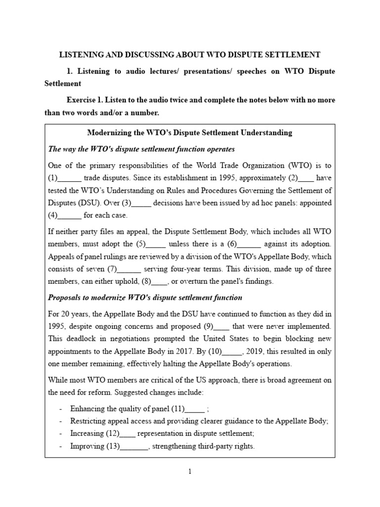 WTO Dispute Settlement Overview and Challenges | PDF | International ...