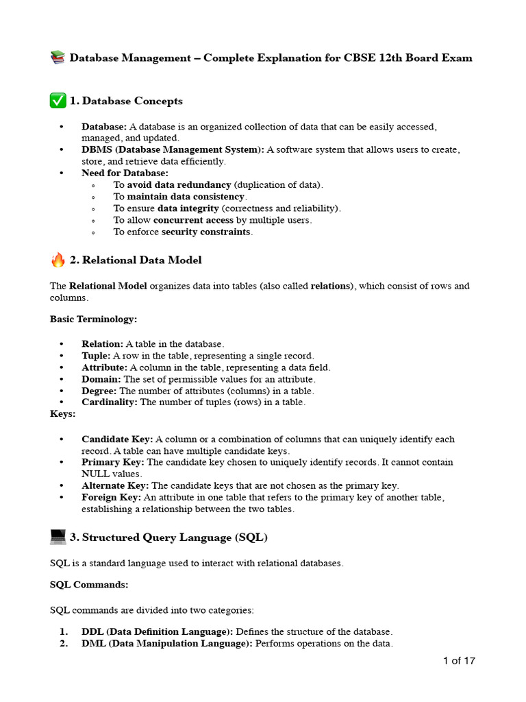 Database Mangement Cs 12 PDF | PDF | Relational Model | Relational Database