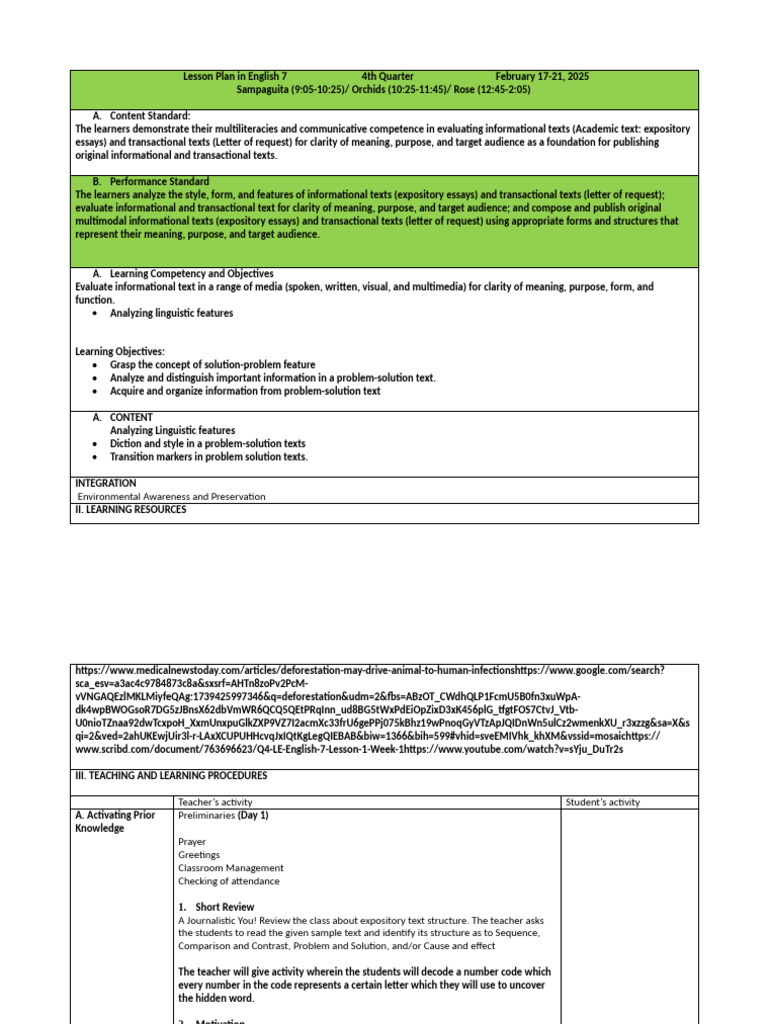 Problem-Solution Text Analysis Lesson | PDF