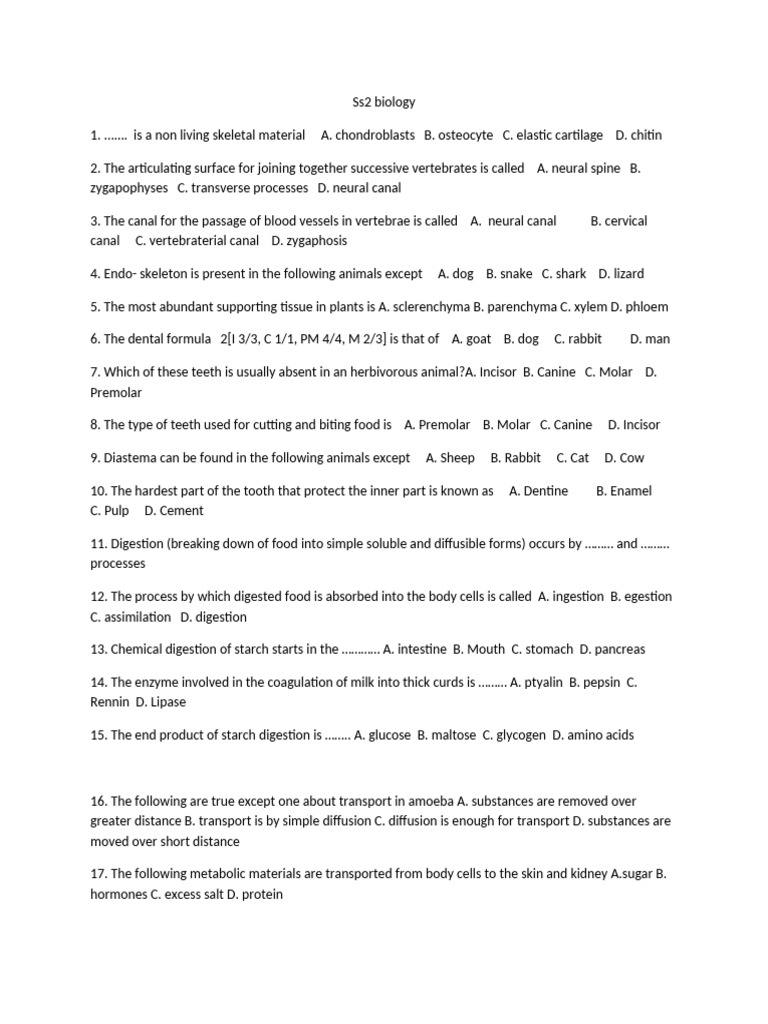 Ss2 Biology - 2nd TermWPS Office | PDF | Tooth | Digestion