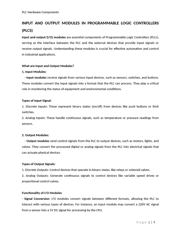 1 PLC Hardware Components | PDF | Programmable Logic Controller | Power Supply