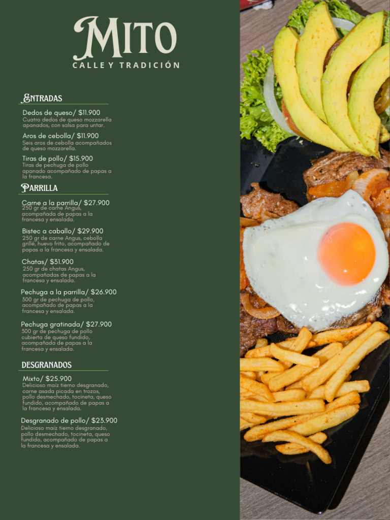 Menú de Mito Parrilla y Burguer Mitos | PDF | Hamburguesas | Alimentos