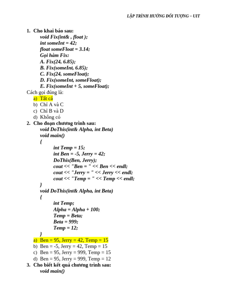Đáp Án BT2.1 | PDF