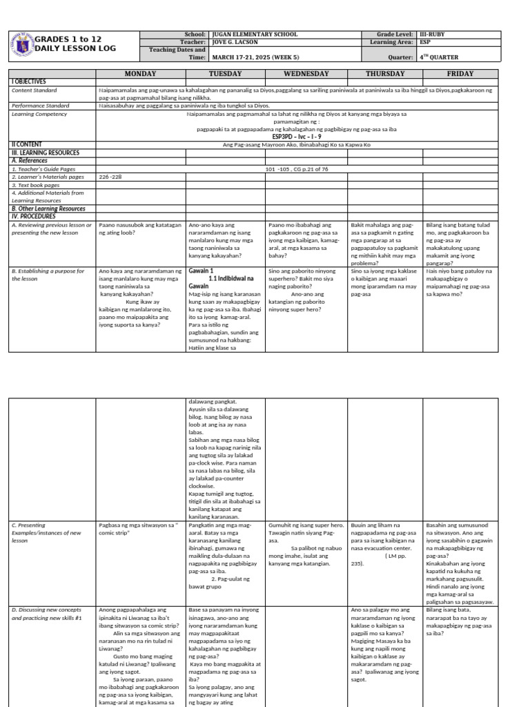 DLL - Esp 3 - Q4 - W5 | PDF
