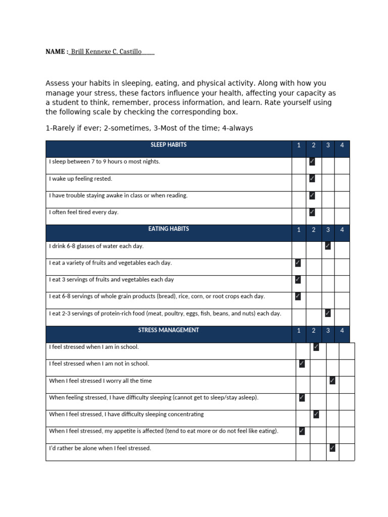 Healthy Lifestyle Assessment | PDF | Sleep | Determinants Of Health