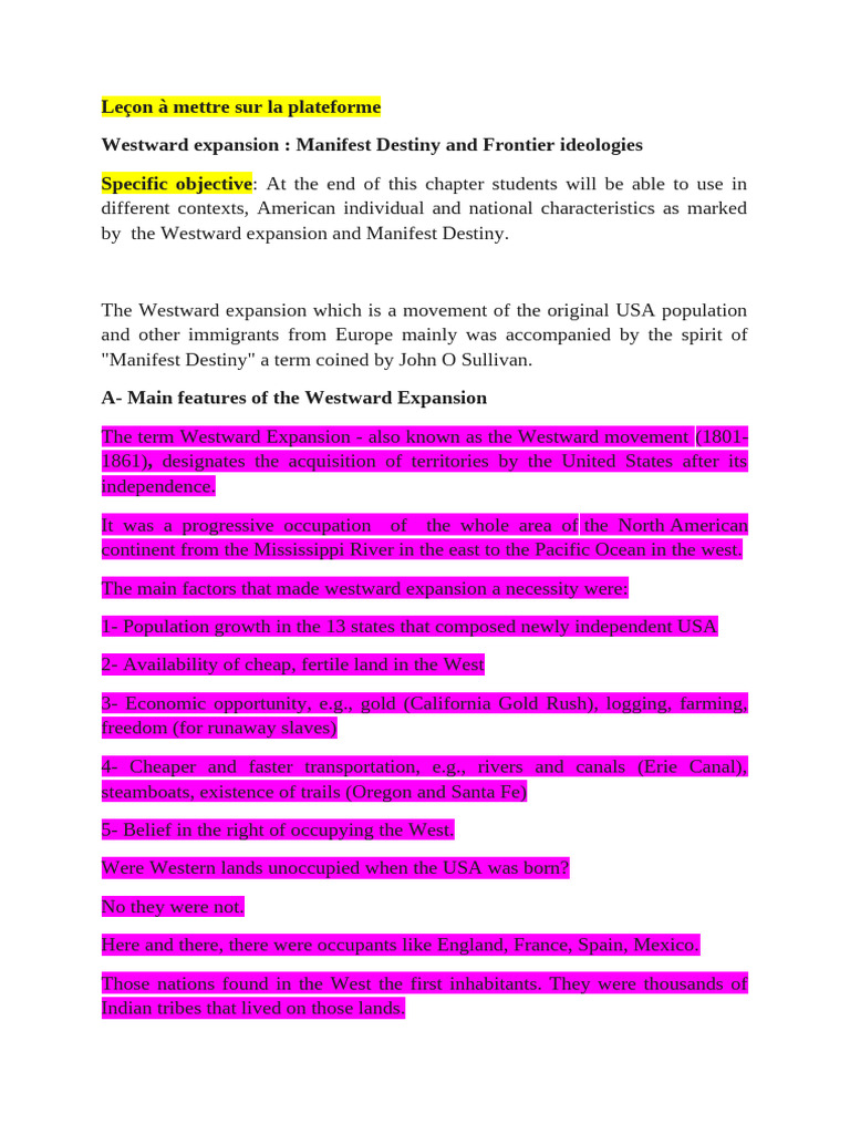 Westward Expansion and Manifest Destiny | PDF | The United States ...