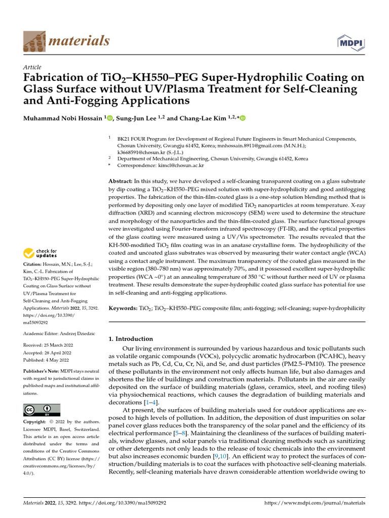 TiO2 Hydrophilic Coating | PDF | Titanium Dioxide | Glasses