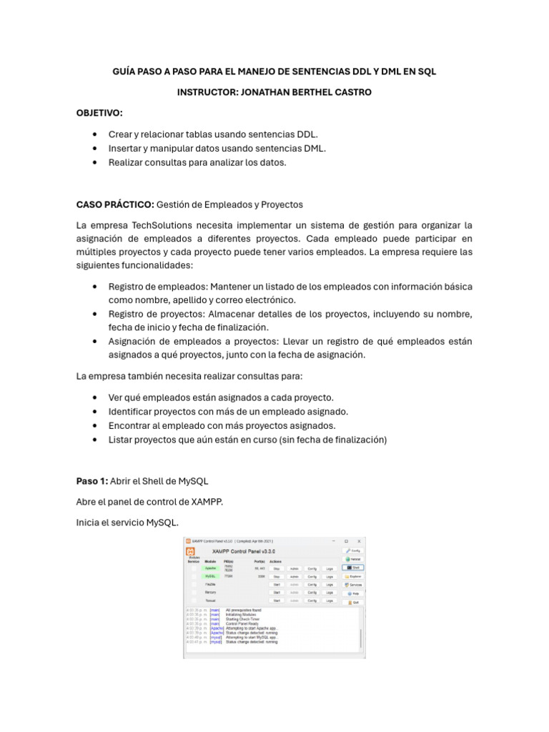 Guía Paso A Paso para El Manejo de Sentencias DDL y DML en SQL | PDF | SQL | Mi sql