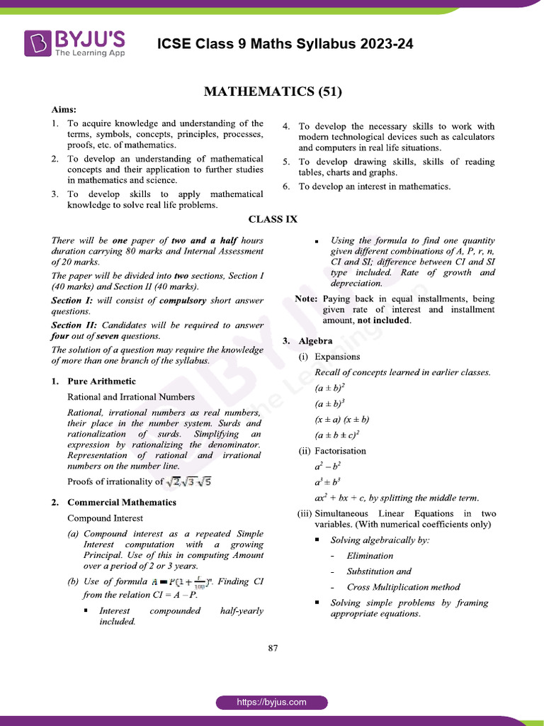 ICSE-Class-9-Maths-Syllabus-2023-24 (1) | PDF