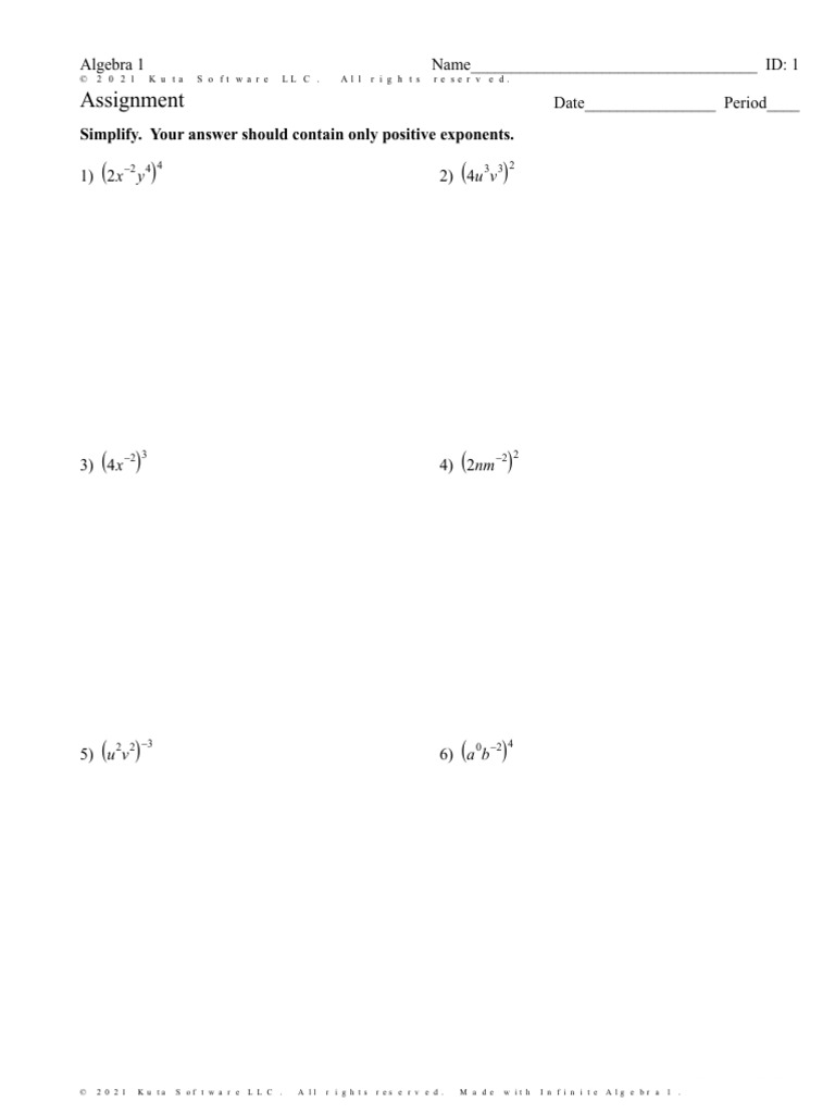 Algebra 1 Power Practice Worksheet | PDF
