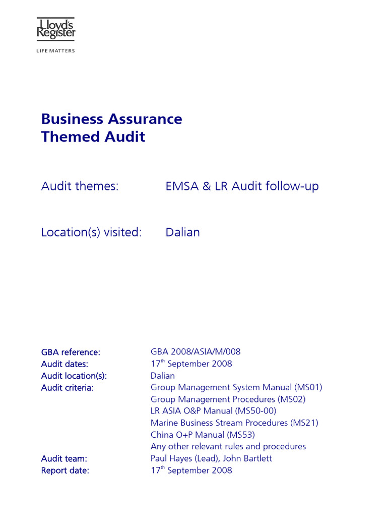 Lloyd's Register Audit Report Gba 2008 Asia M 008 - Dalian | PDF ...