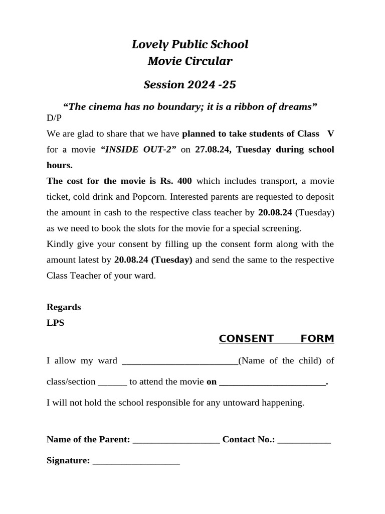 Class 5, Movie Circular | PDF