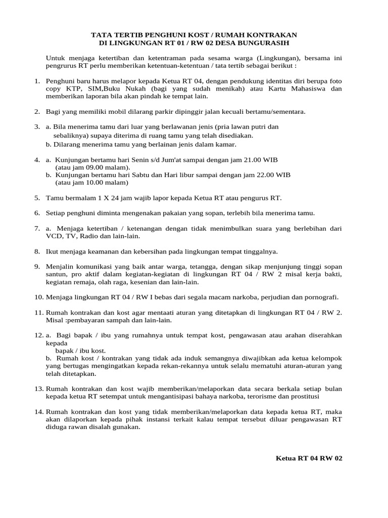 Tata Tertib Penghuni Kost | PDF