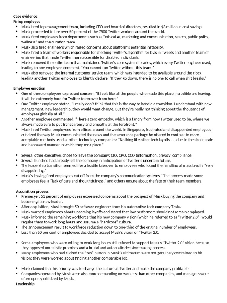 Summary Study Case Elon Musk | PDF | Elon Musk | Layoff