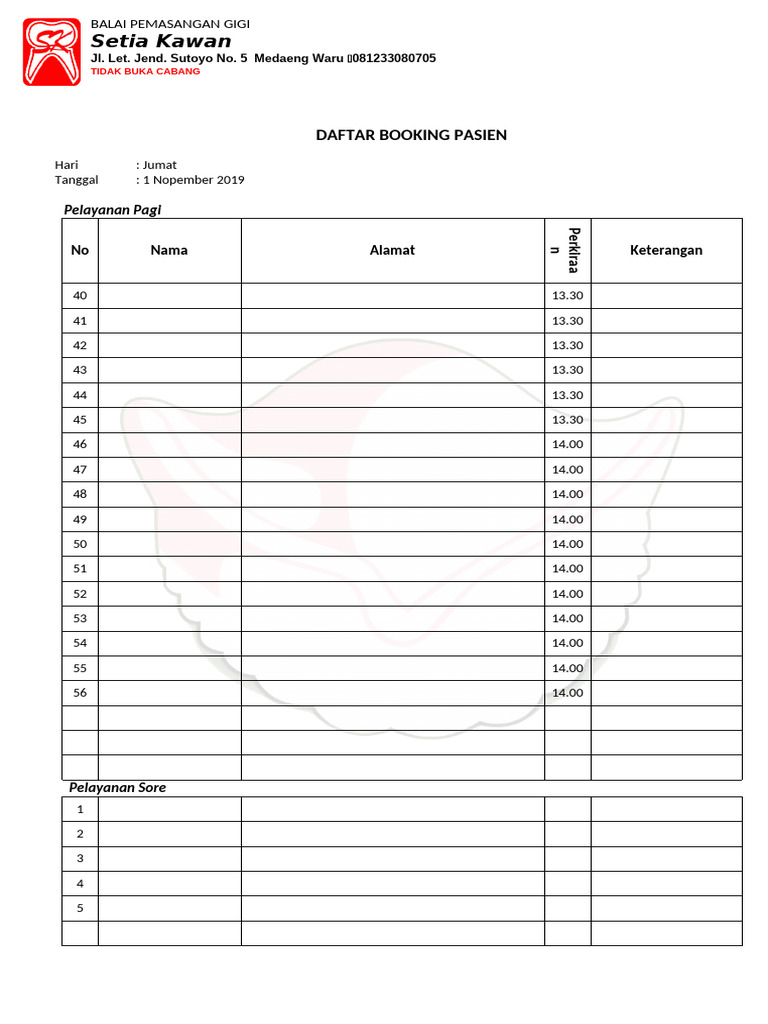 DAFTAR BOOKING PASIEN | PDF