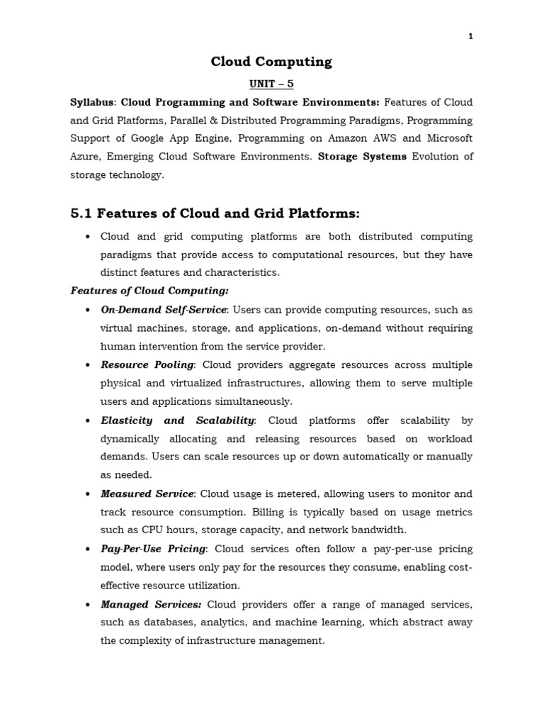 R20 3-2 Cloud Computing UNIT - 5 | PDF | Cloud Computing | Grid Computing