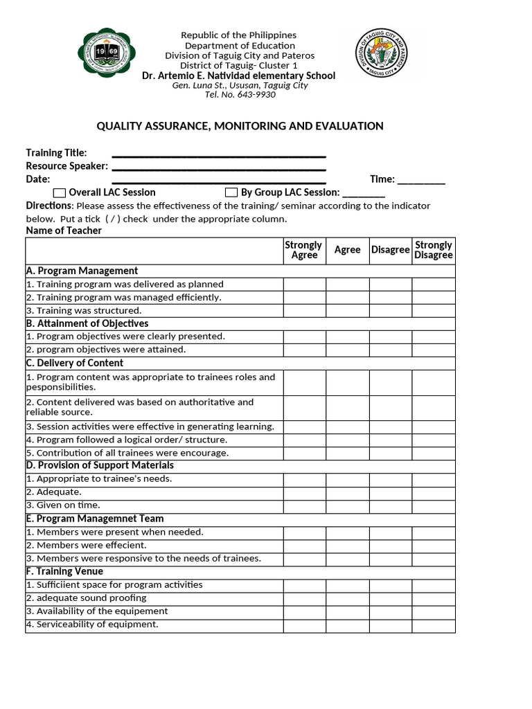 LAC Quality Assurance Monitoring and Evaluation | PDF