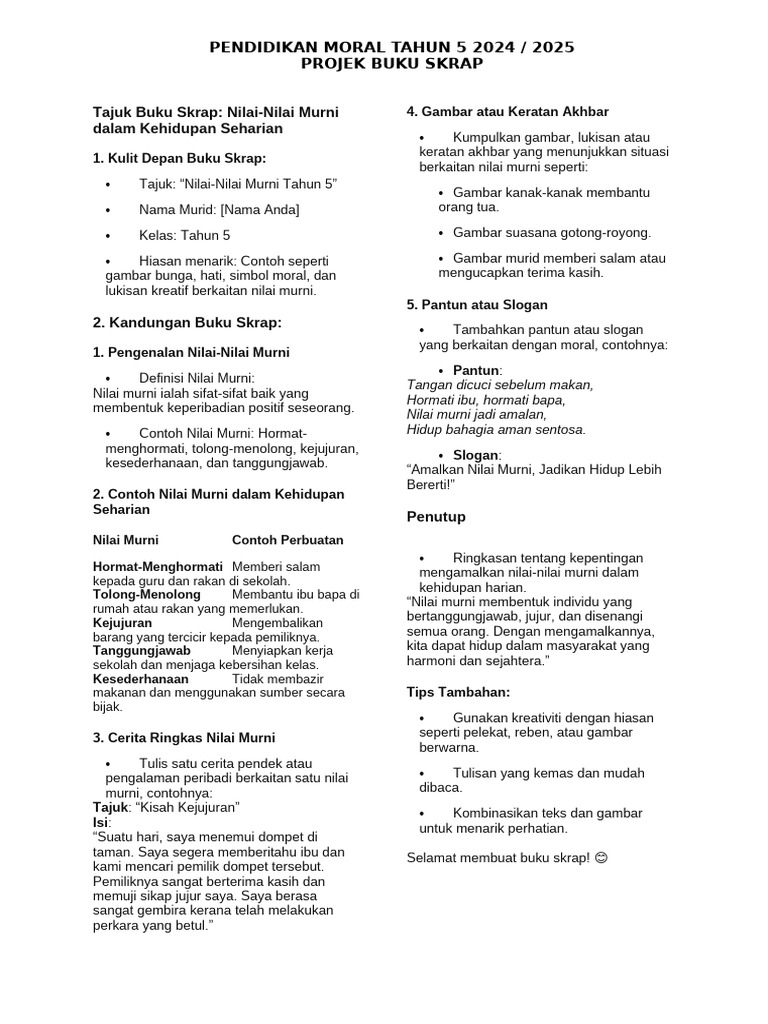 Buku Skrap Nilai Murni Tahun 5 | PDF