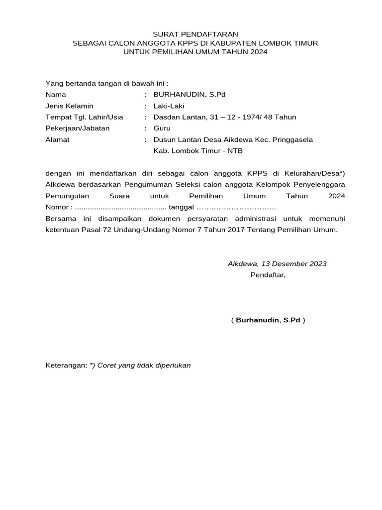 Format Pendaftaran KPPS | PDF