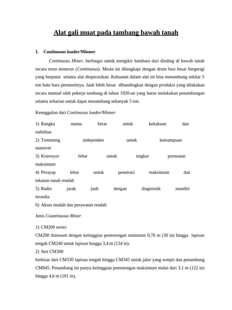 Alat Gali Muat untuk Tambang Bawah Tanah | PDF