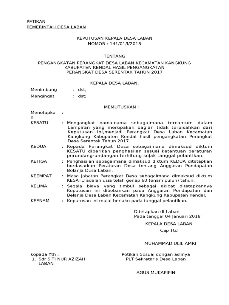 Petikan SK Pengangkatan PD Zizah | PDF