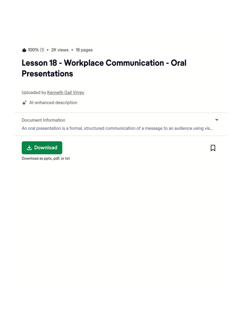 Lesson 18 - Workplace Communication - Oral Presentations - PDF - Body Language - Cognitive ...