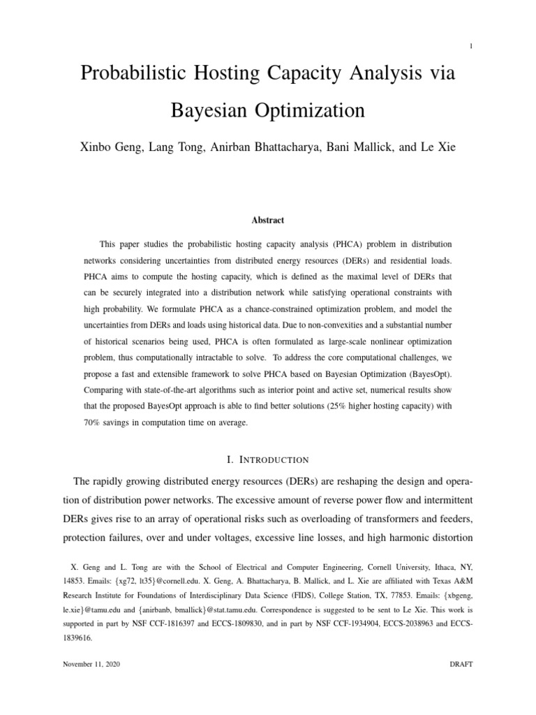 Probabilistic Hosting Capacity Analysis Via Bayesian | PDF | Mathematical Optimization | Applied ...