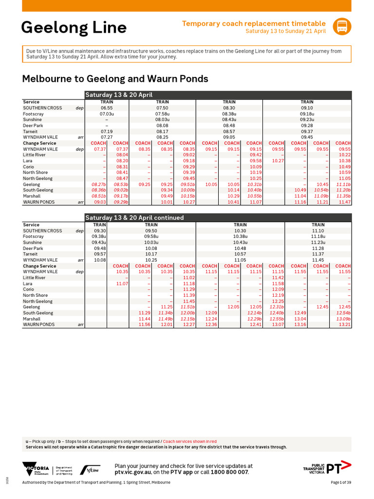 Geelong Line Coach Replacement Timetable | PDF | Rail Transport ...
