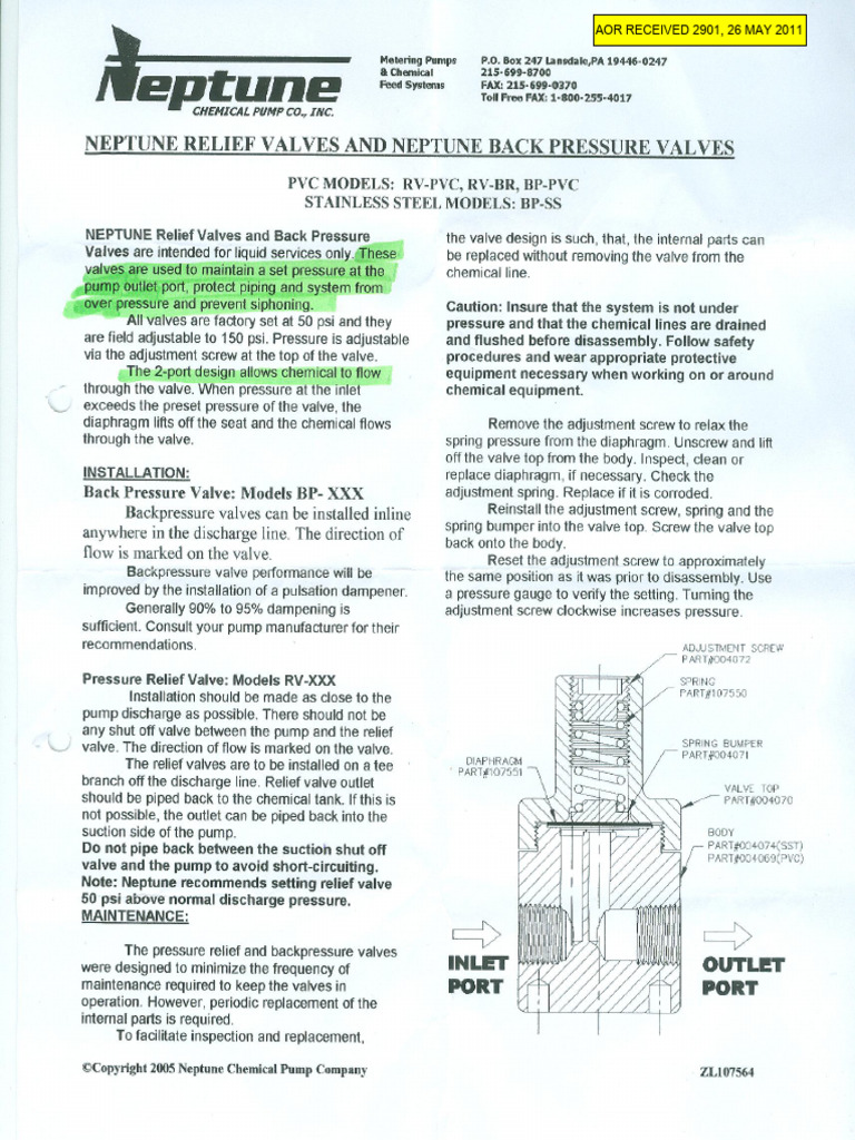 AOR - RCVD - 2901 - O&M Manual Neptune 635-N3 Pump | PDF
