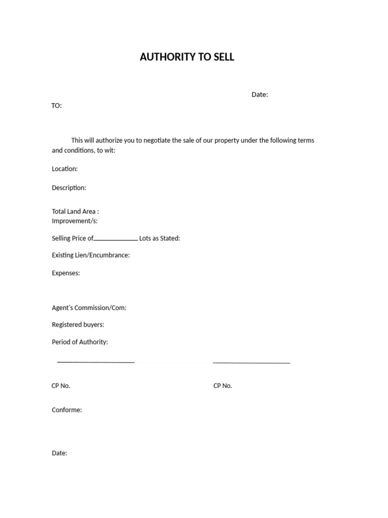 Property Sale Authorization Document | PDF