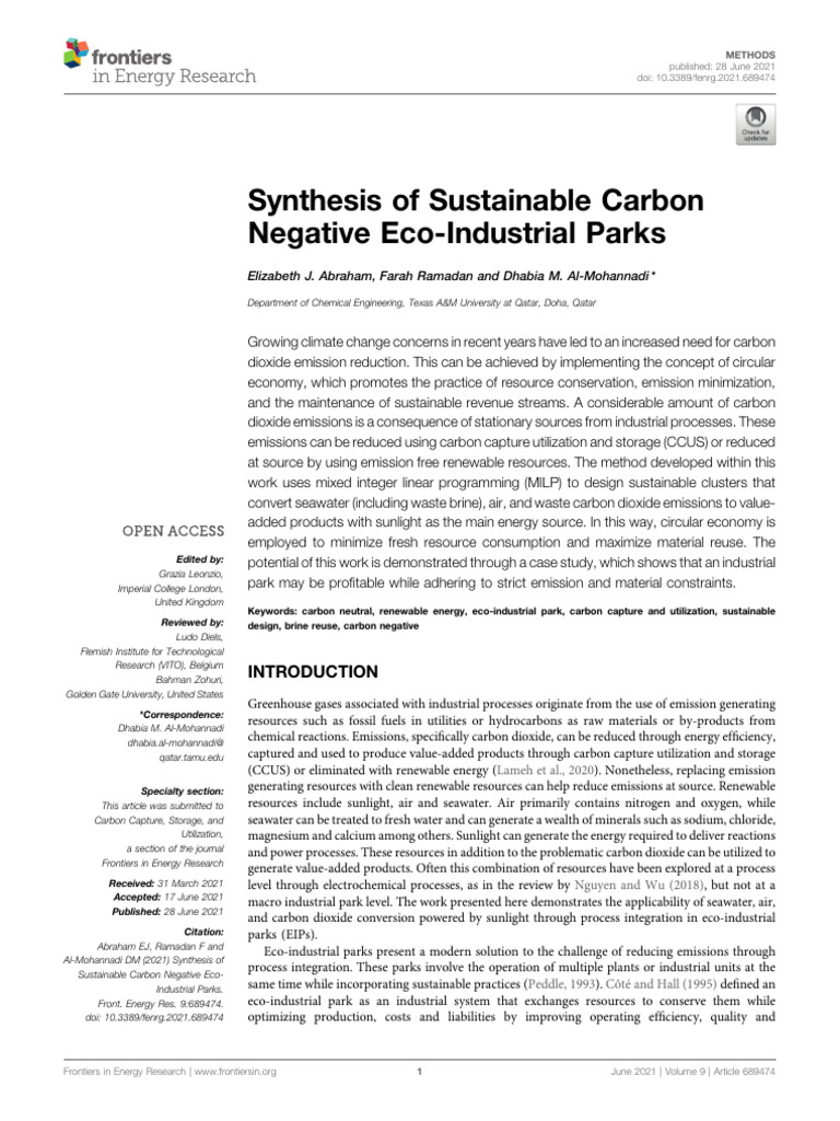 Sustainable Carbon Negative Industrial Parks | PDF | Energy Development ...