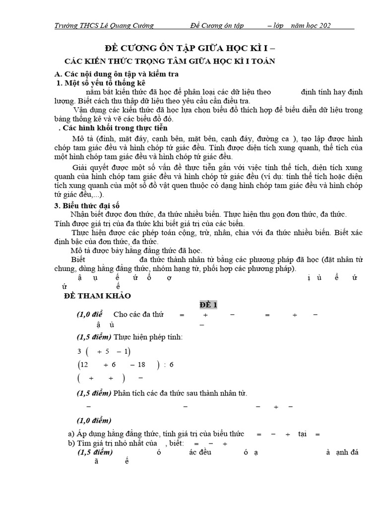 decuongghk1-toan8-chi | PDF