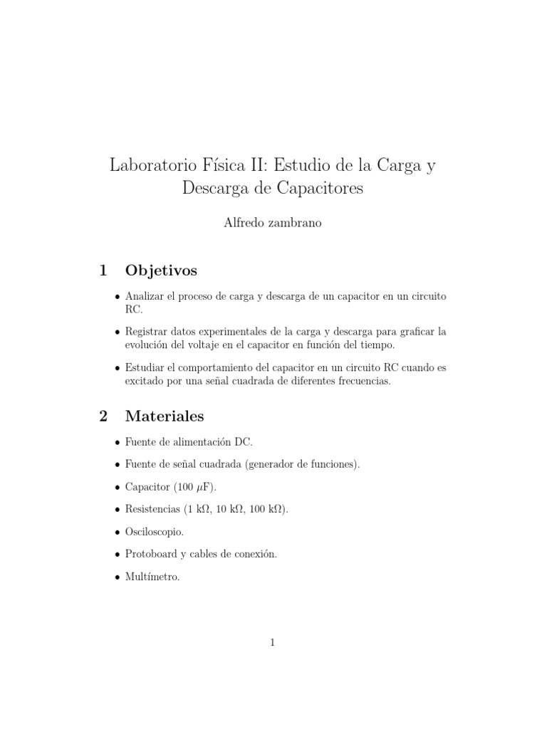 Practica LAB FII - Carga y Descarga Capacitores | PDF | Condensador | Red eléctrica