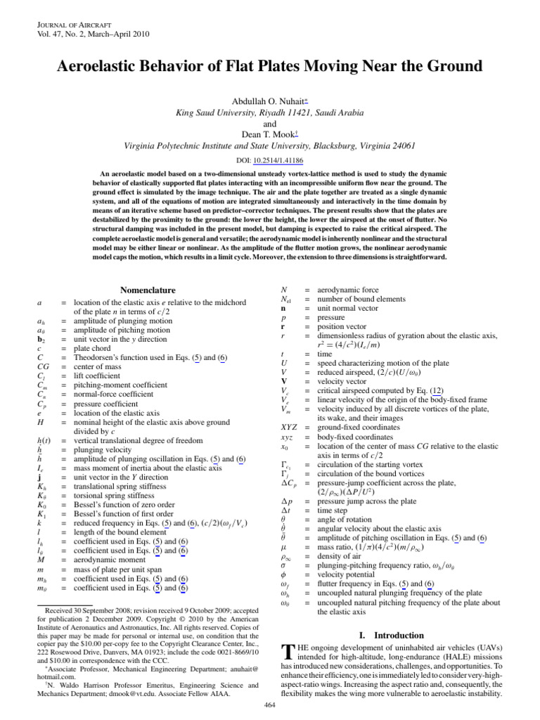 2010 Aeroelastic Behavior of Flat Plates Moving Near The Ground | PDF ...