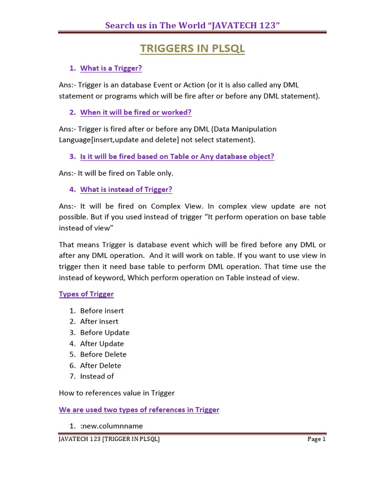 TRIGGERS IN PLSQL With YTB | PDF | Sql | Data Management