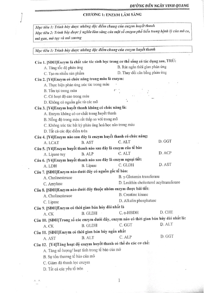 Chương 1 - Enzym Lâm Sàng | PDF